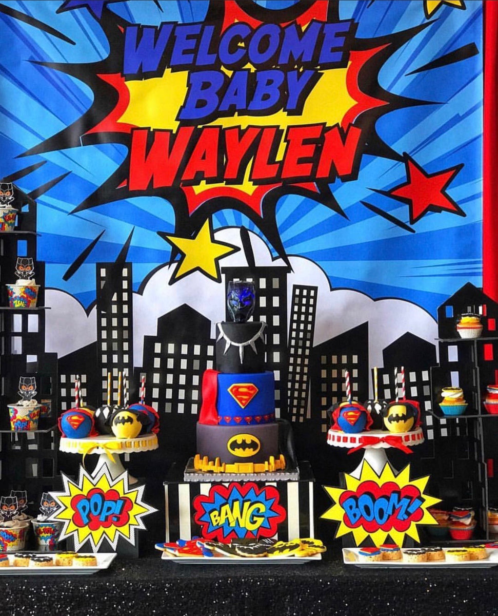 Comic Superhero themed 5x6 Table Banner Backdrop Design, Print and Shi ...