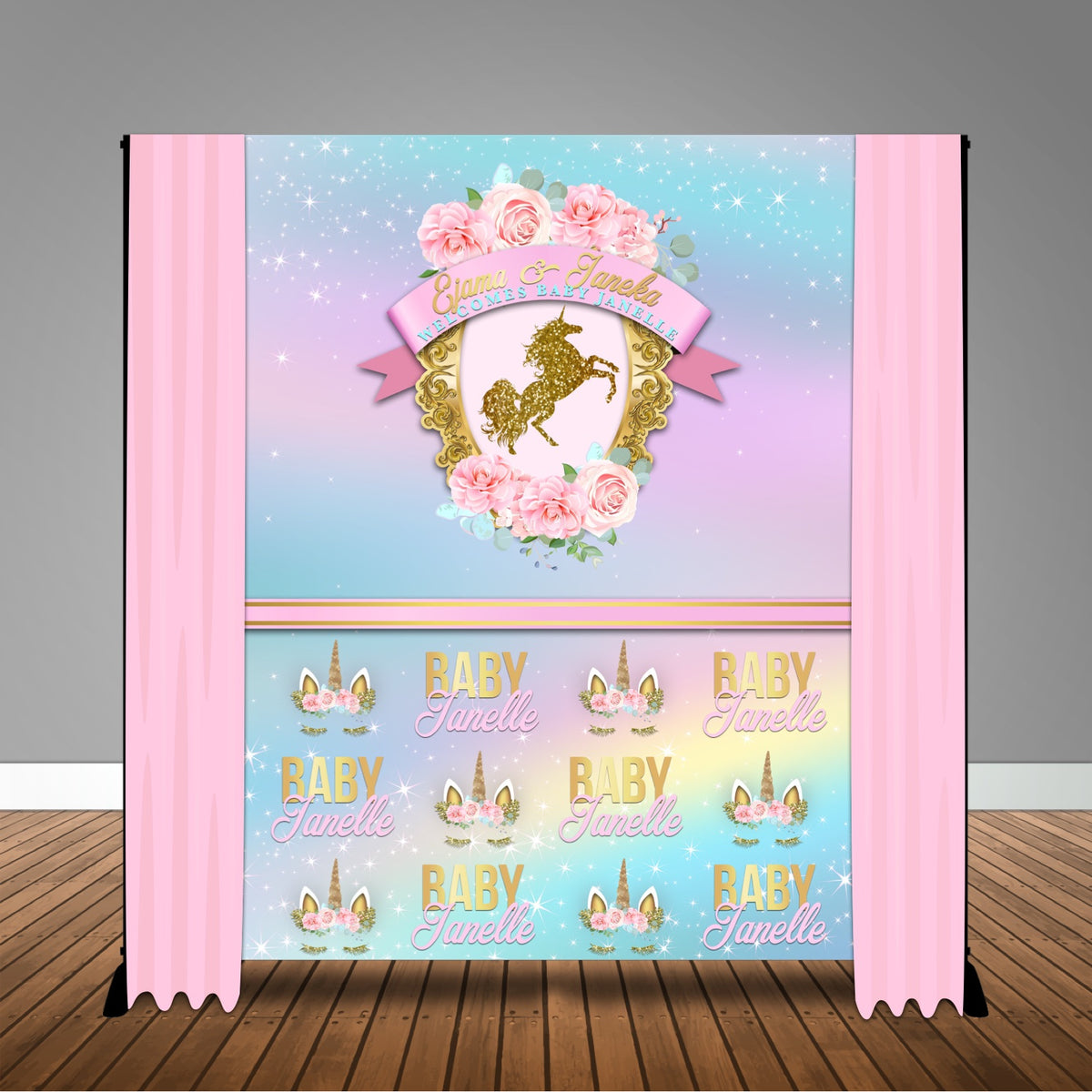 Floral Framed Unicorn 6x8 Banner Backdrop/ Step & Repeat Design, Print ...