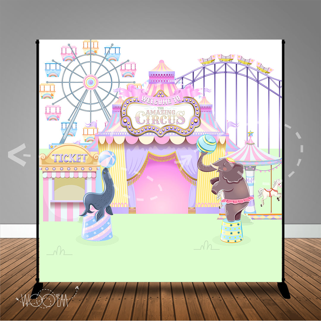 Pastel Pink Carnival Circus Themed 8x8 Backdrop / Step & Repeat, Desig ...