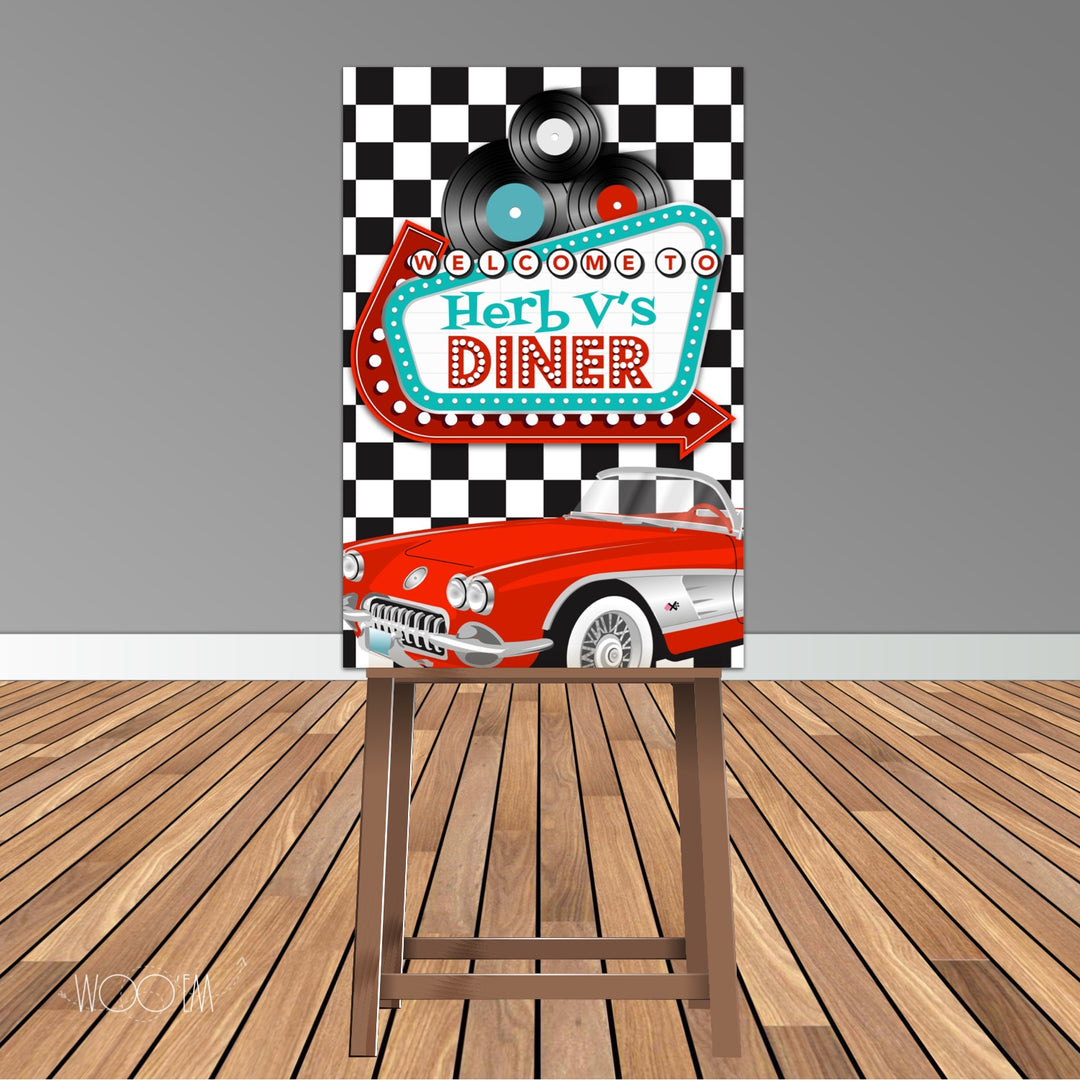 50s Diner 6x6 Table Banner Backdrop with 8ft Table Wrap/ Step & Repeat ...