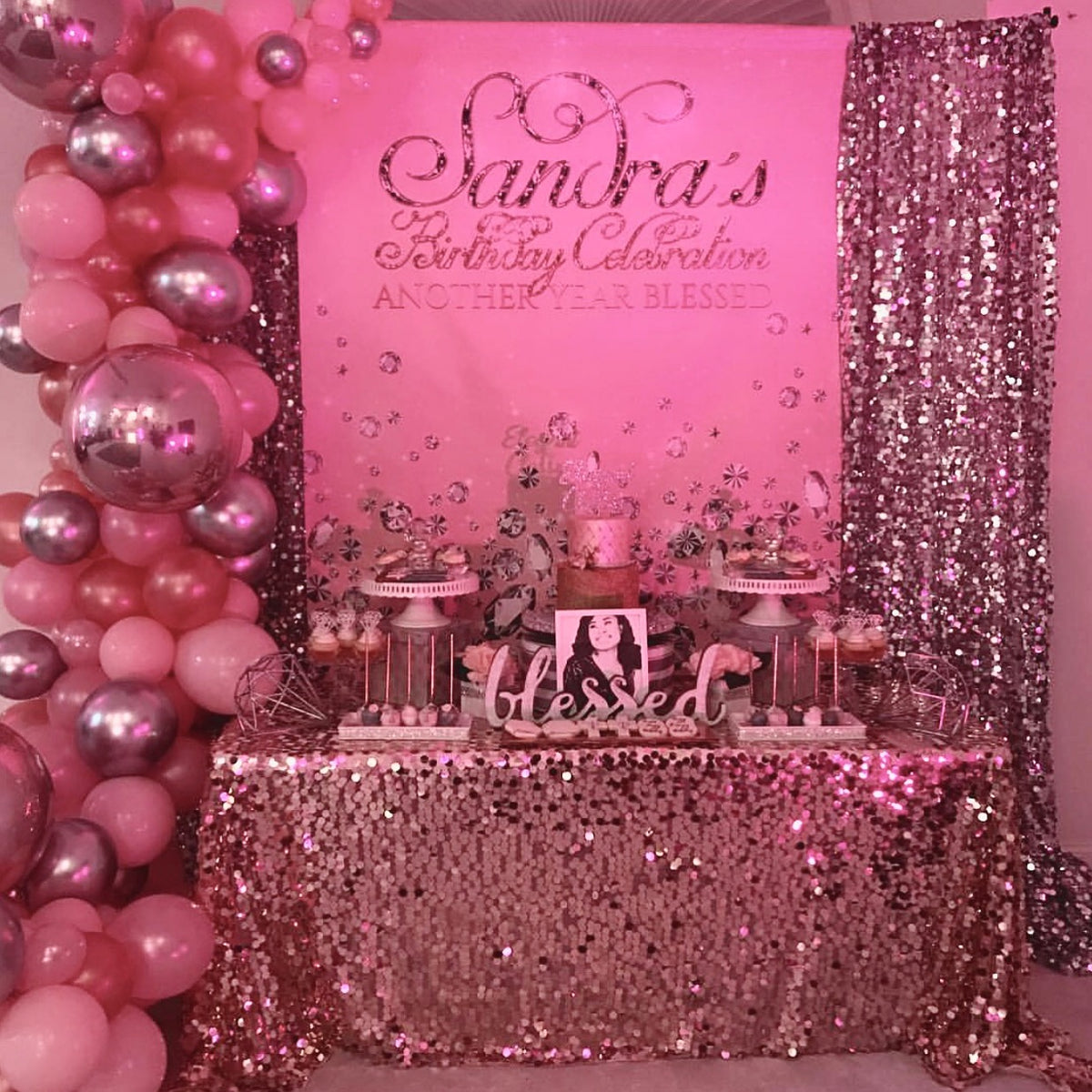 Bling and Blush 5x6 Table Banner Backdrop/ Step & Repeat, Design, Prin ...