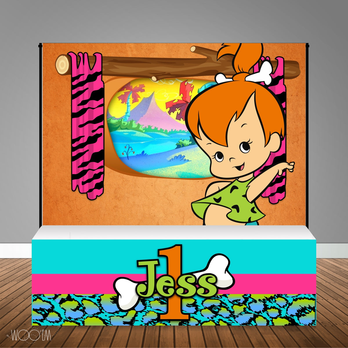 Pebbles from Flintstones 8x8 Table Banner Backdrop w/8ft Table Wrap, D ...