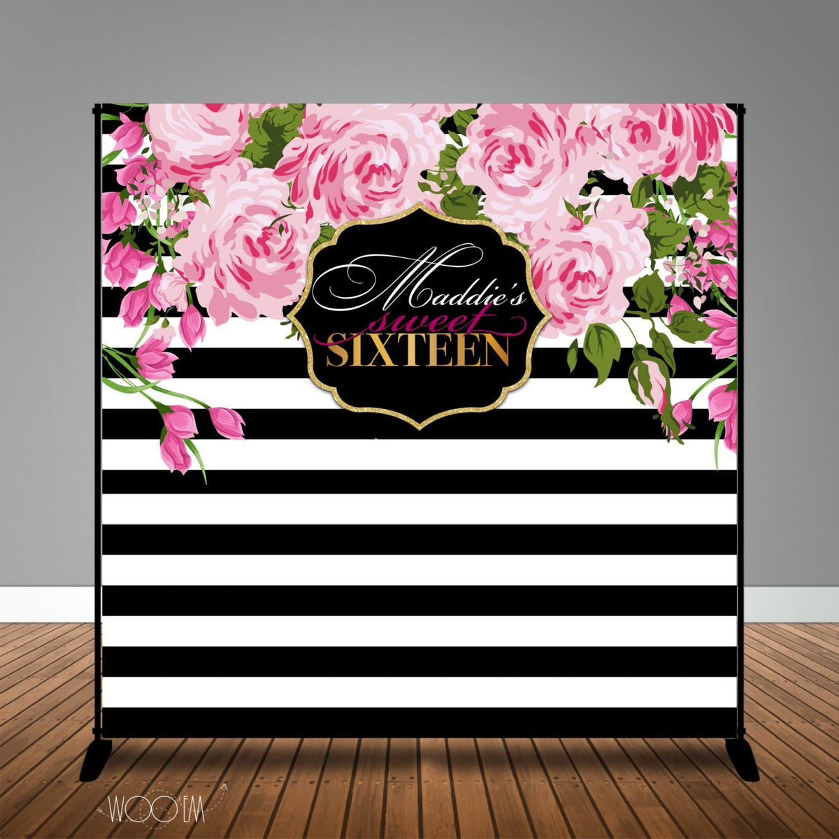 Stripes and Floral Bridal Shower or Sweet 16, 8x8 Backdrop / Step & Re ...