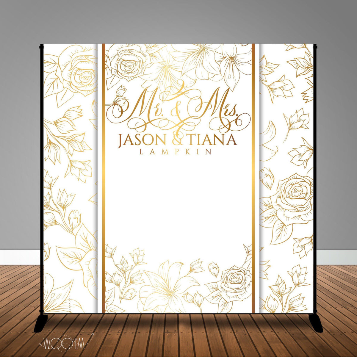 White and Gold Floral Wedding Photo, 8x8 Backdrop / Step & Repeat, Des ...