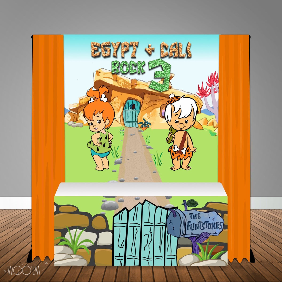 Pebbles and Bam Bam 6X6 Table Banner Backdrop w/6ft Table Wrap, Design ...