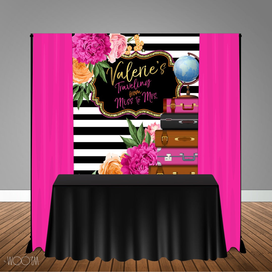Traveling Miss to Mrs 5x6 Table Banner Backdrop/ Step & Repeat, Design ...