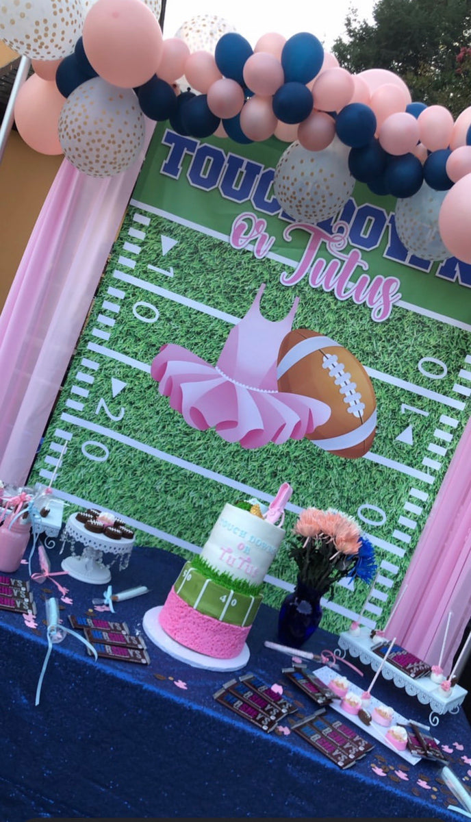 Touchdowns or Tutus Gender Reveal 5x6 Table Banner Backdrop/ Step & Re ...