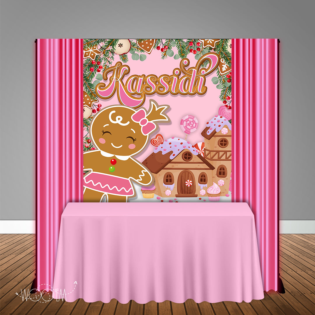 Pink Gingerbread Winter 5x6 Table Banner Backdrop/ Step & Repeat, Desi ...
